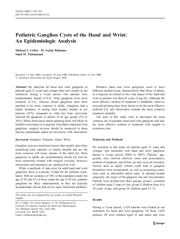 (PDF) Pediatric Ganglion Cysts of the Hand and Wrist: An Epidemiologic ...