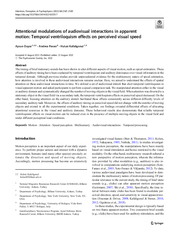 (PDF) Attentional modulations of audiovisual interactions in apparent motion: Temporal ...