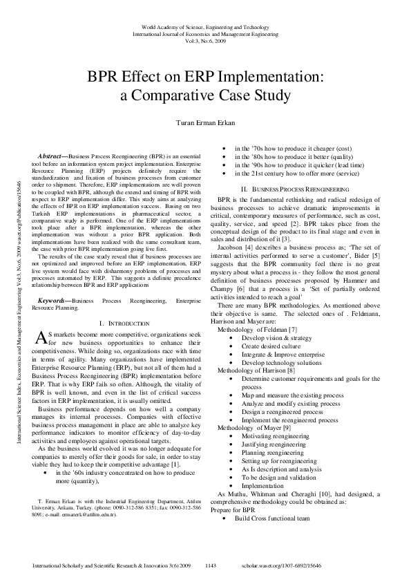 (PDF) Bpr Effect On Erp Implementation: A Comparative Case Study