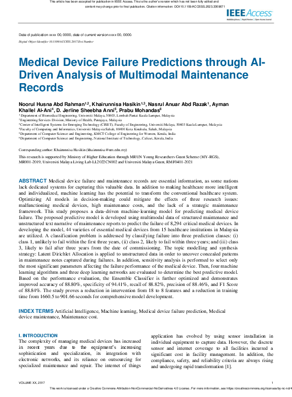 (PDF) Medical Device Failure Predictions through AI-Driven Analysis of ...