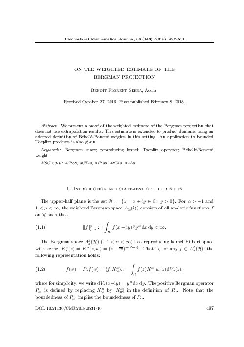 (PDF) On the weighted estimate of the Bergman projection