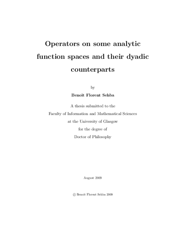 (PDF) Operators on some analytic function spaces and their dyadic ...