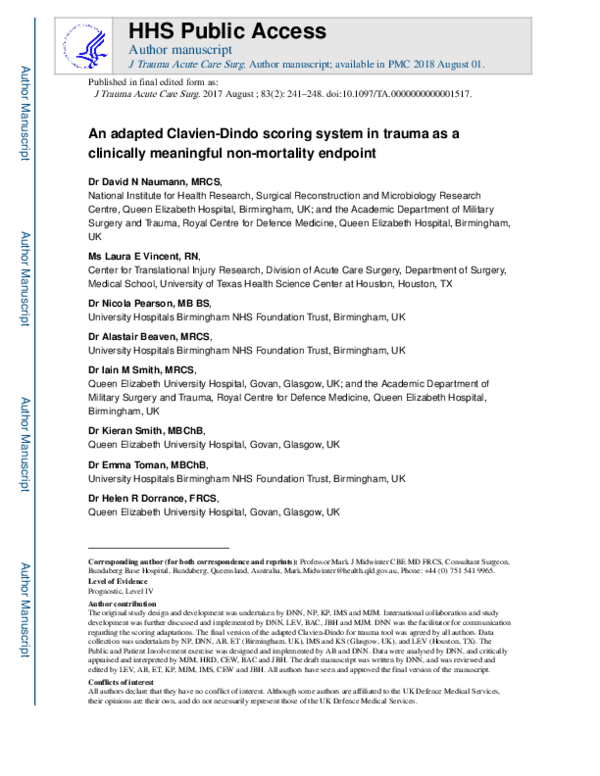 (PDF) An adapted Clavien-Dindo scoring system in trauma as a clinically ...