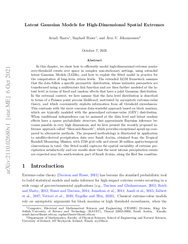(PDF) Latent Gaussian Models for High-Dimensional Spatial Extremes