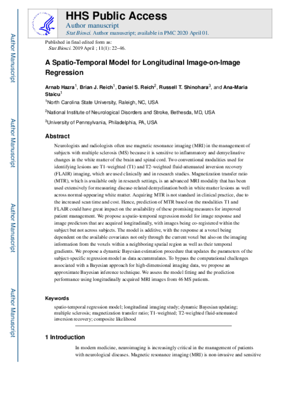 (PDF) A Spatio-Temporal Model for Longitudinal Image-on-Image Regression