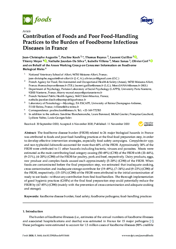 (PDF) Contribution of Foods and Poor Food-Handling Practices to the ...