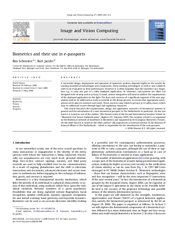 (PDF) Biometrics and their use in e-passports