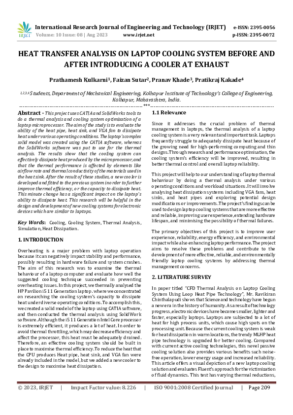 (PDF) HEAT TRANSFER ANALYSIS ON LAPTOP COOLING SYSTEM BEFORE AND AFTER ...