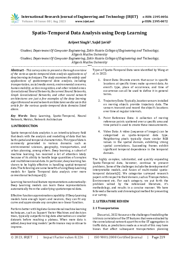 (PDF) Spatio-Temporal Data Analysis using Deep Learning