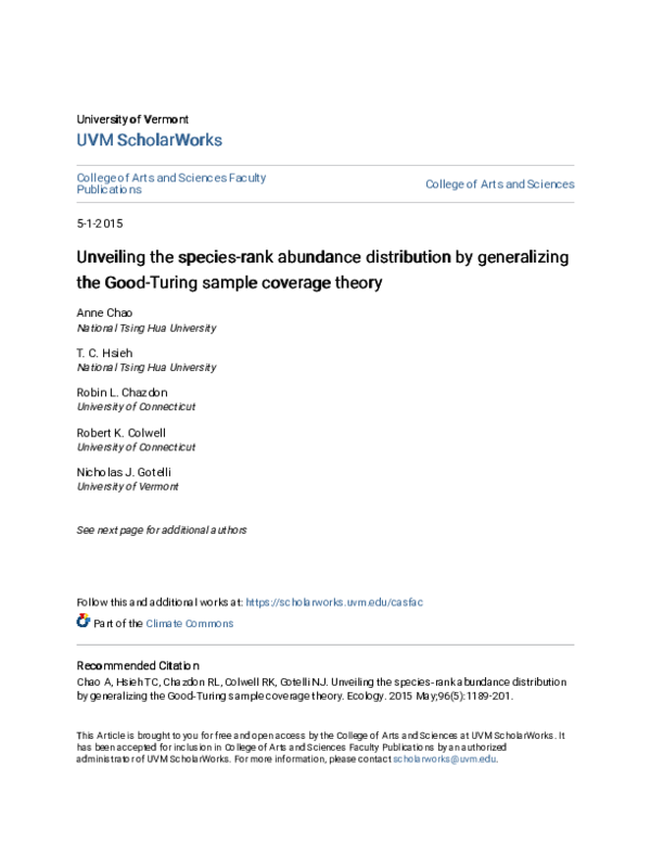 (PDF) Unveiling the species-rank abundance distribution by generalizing ...