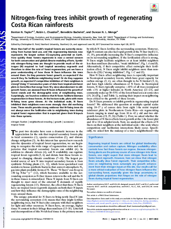 (PDF) Nitrogen-fixing trees inhibit growth of regenerating Costa Rican ...