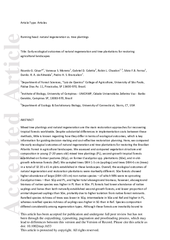 (PDF) Early ecological outcomes of natural regeneration and tree ...