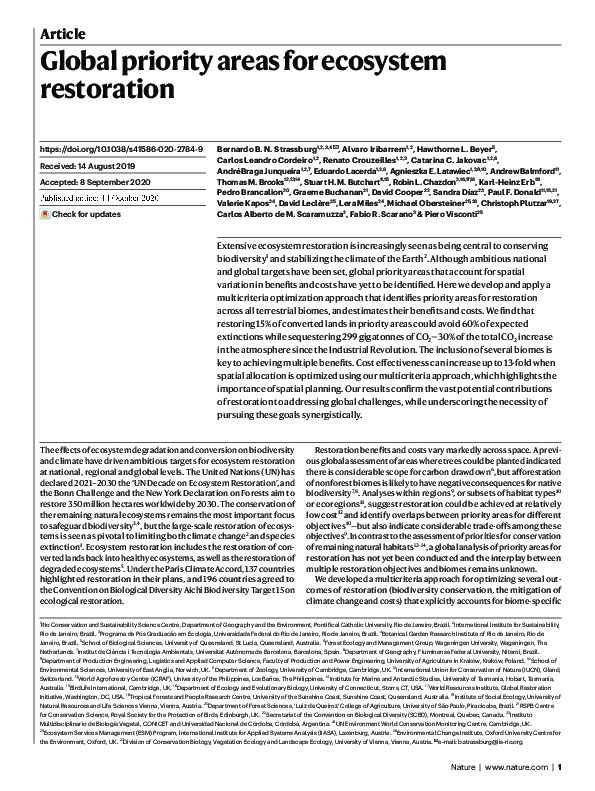(PDF) Global priority areas for ecosystem restoration | Robin Chazdon ...