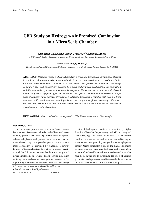 (PDF) CFD Study on Hydrogen-Air Premixed Combustion in a Micro Scale ...