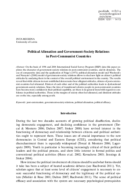 (PDF) Political alienation and government-society relations in Post ...
