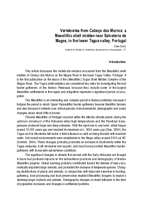 (PDF) Vertebrates from Cabeço dos Morros: a Mesolithic shell midden ...