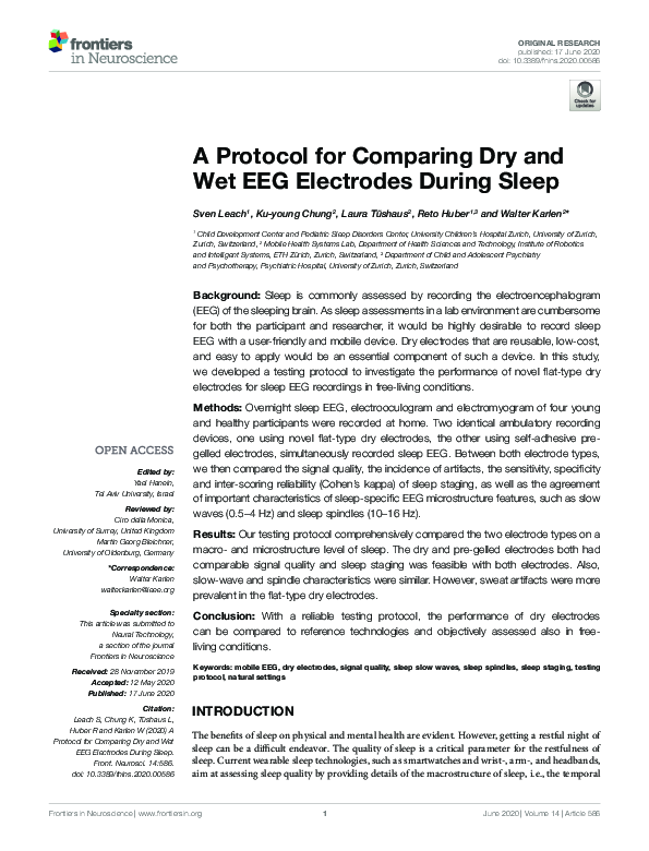 (PDF) A Protocol for Comparing Dry and Wet EEG Electrodes During Sleep