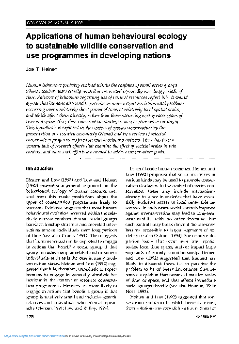 (PDF) Applications of human behavioural ecology to sustainable wildlife ...