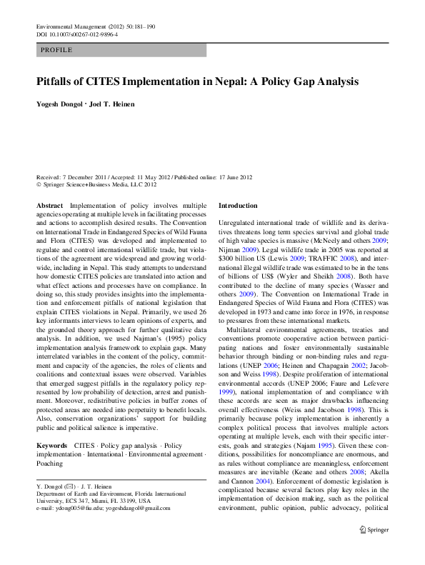 (PDF) Pitfalls of CITES Implementation in Nepal: A Policy Gap Analysis