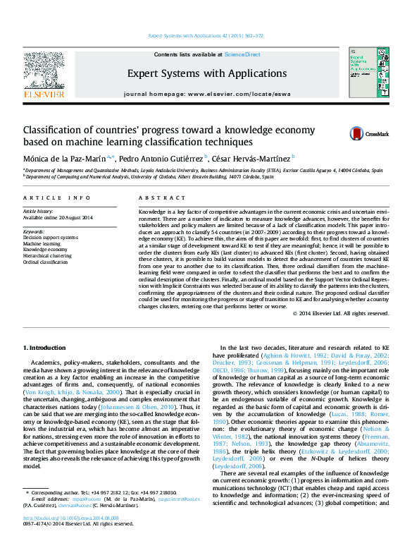 (PDF) Classification of countries’ progress toward a knowledge economy based on machine learning ...
