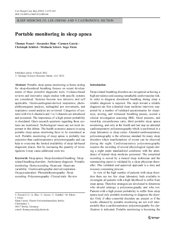 (PDF) Portable monitoring in sleep apnea