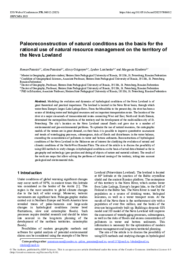 (PDF) Paleoreconstruction of natural conditions as the basis for the ...