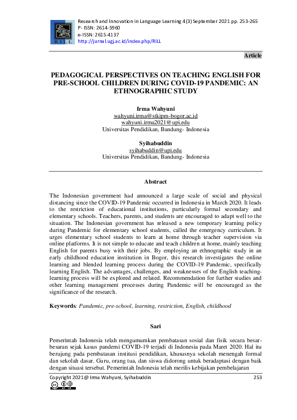 (PDF) Pedagogical perspectives on teaching English for pre-school ...