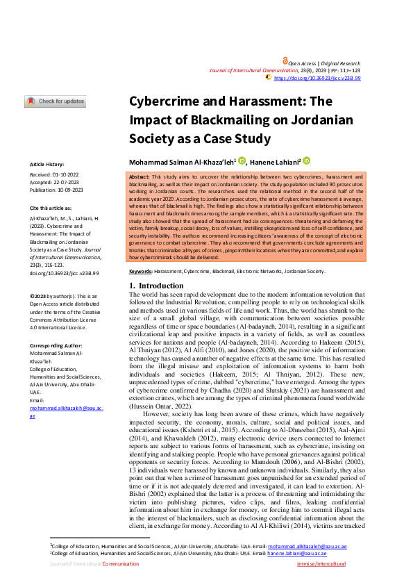 (PDF) Cybercrime and Harassment: The Impact of Blackmailing on ...