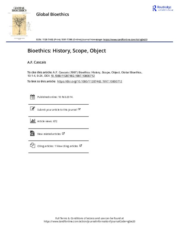 (PDF) Bioethics: History, Scope, Object