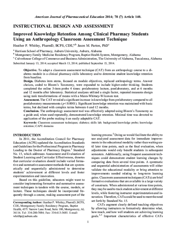 (PDF) Improved Knowledge Retention Among Clinical Pharmacy Students ...