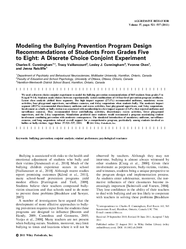 (PDF) Modeling the bullying prevention program design recommendations ...
