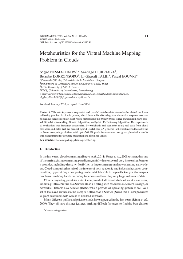 Pdf Metaheuristics For The Virtual Machine Mapping Problem In Clouds