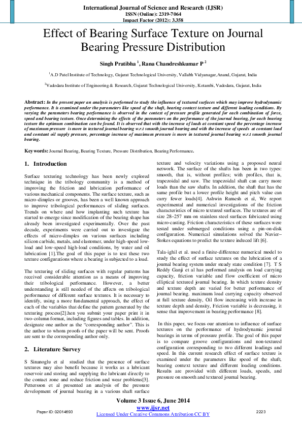 (PDF) Effects of shaft surface texture on journal bearing pressure ...