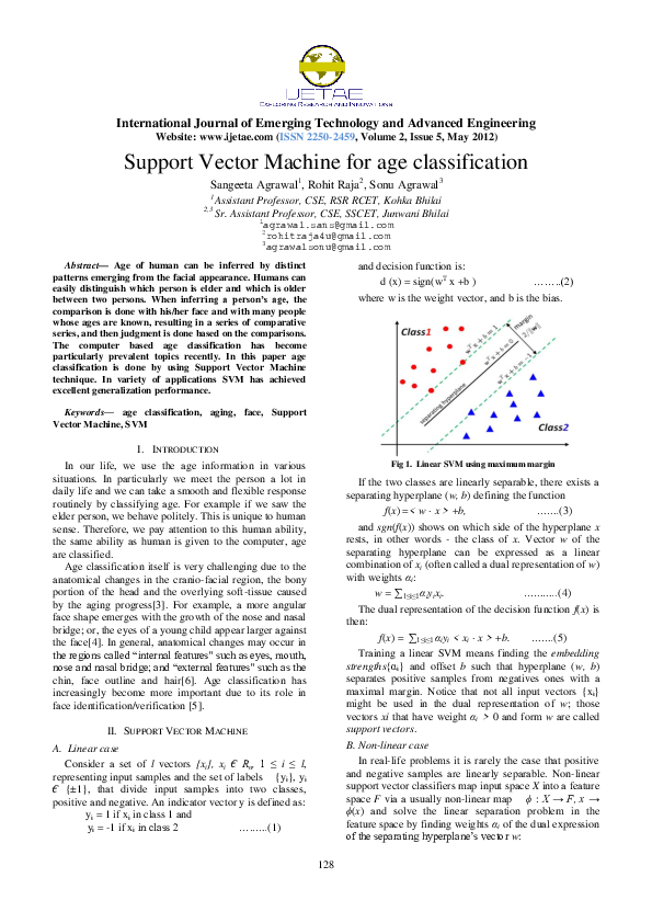 (PDF) Support Vector Machine for age classification
