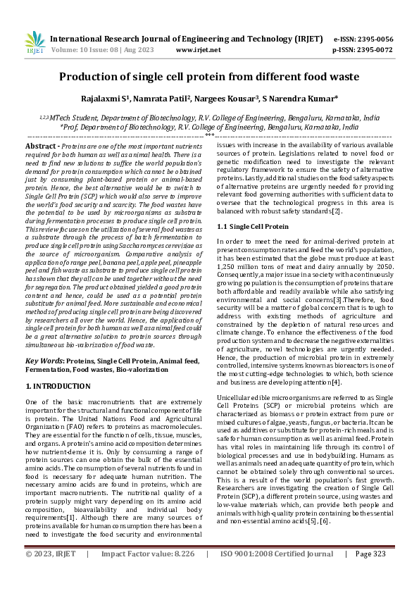 (PDF) Production of single cell protein from different food waste