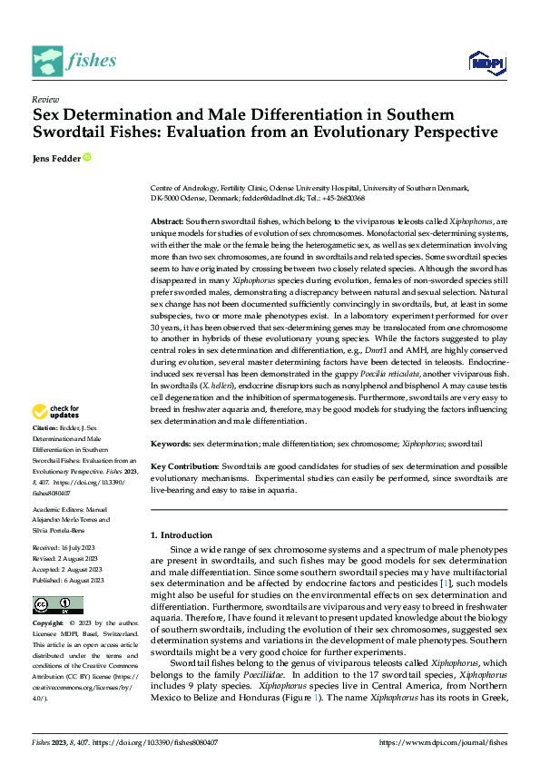 Sex Determination and Male Differentiation in Southern Swordtail Fishes ...