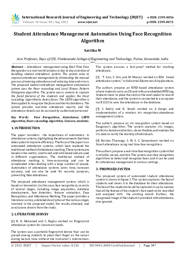(PDF) Student Attendance Management Automation Using Face Recognition Algorithm