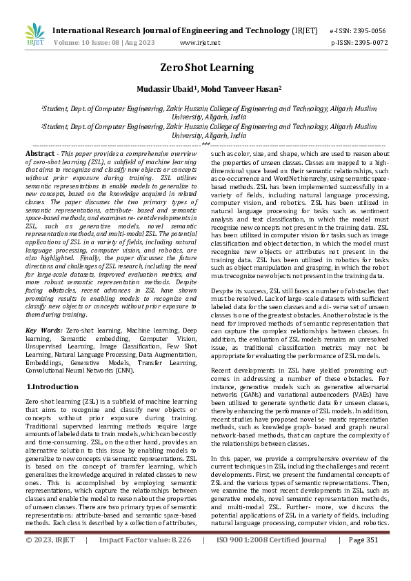 (PDF) Zero Shot Learning