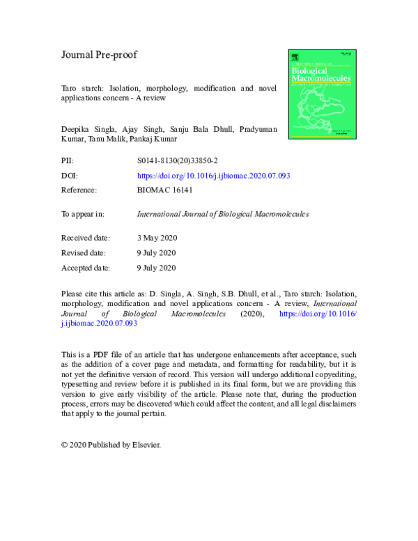 (PDF) Taro starch: Isolation, morphology, modification and novel ...