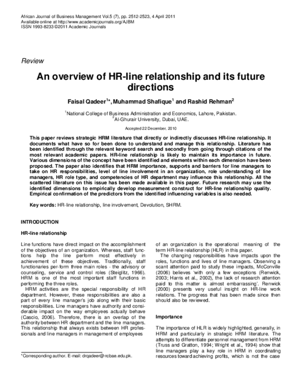 (PDF) An overview of HR-line relationship and its future directions