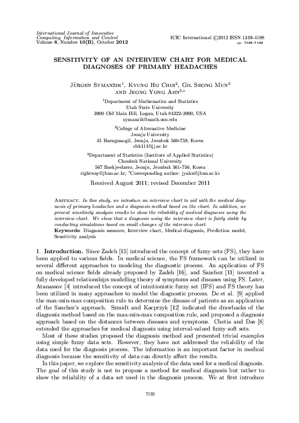 (PDF) Sensitivity of an Interview Chart for Medical Diagnoses of ...