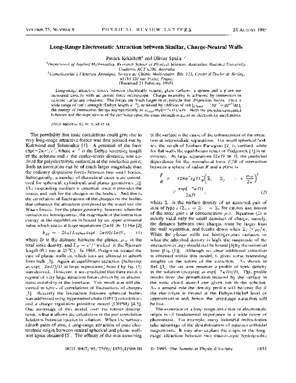(PDF) Long-Range Electrostatic Attraction between Similar, Charge ...