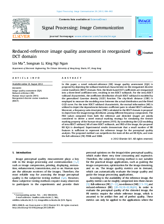 (PDF) Reduced-reference image quality assessment in reorganized DCT domain | songnan li ...