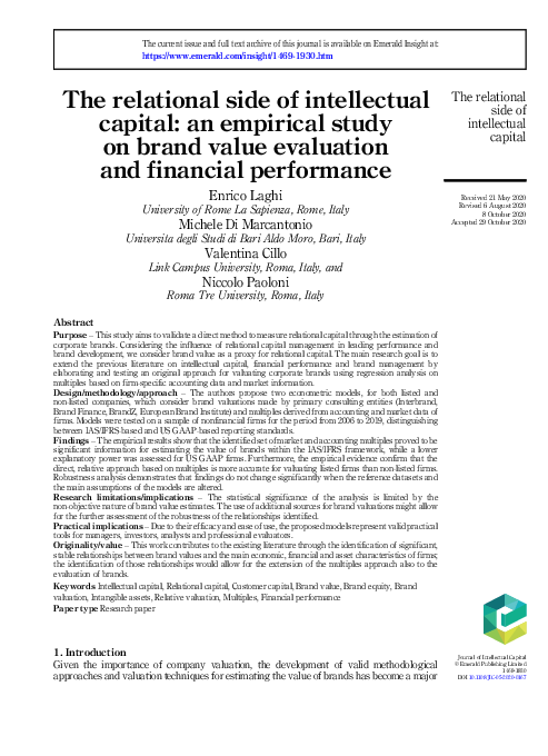 (PDF) Measuring Relational Capital via Brand Value