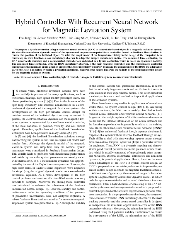 (PDF) Hybrid controller with recurrent neural network for magnetic levitation system