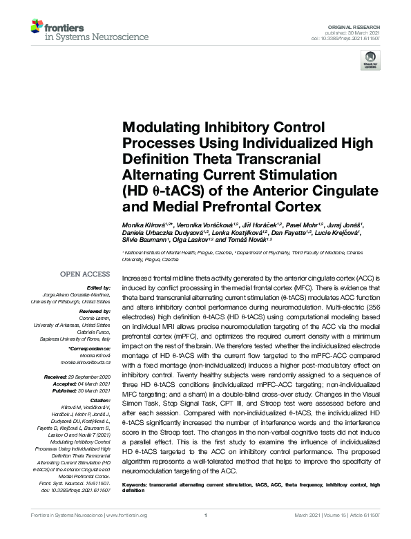 (PDF) Modulating Inhibitory Control Processes Using Individualized High Definition Theta ...