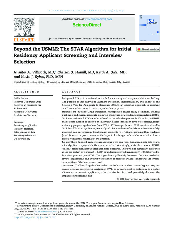 (PDF) Beyond the USMLE: The STAR Algorithm for Initial Residency ...