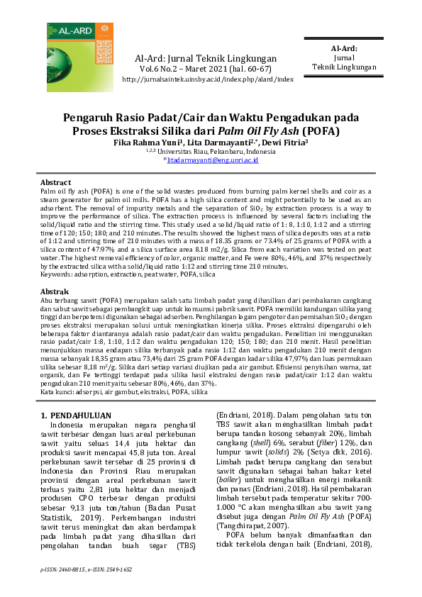 (PDF) Pengaruh Rasio Padat/Cair dan Waktu Pengadukan pada Proses ...