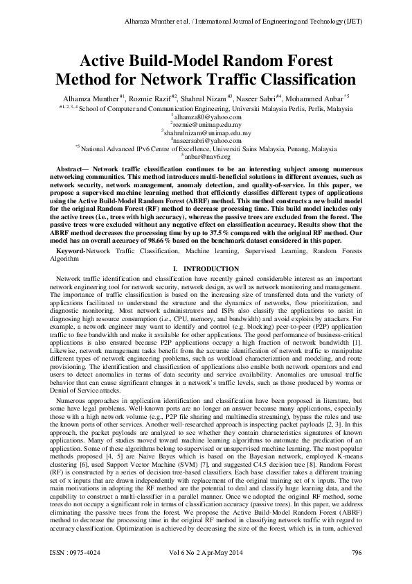 (PDF) Active Build-Model Random Forest Method for Network Traffic Classification | Shahrul Nizam ...