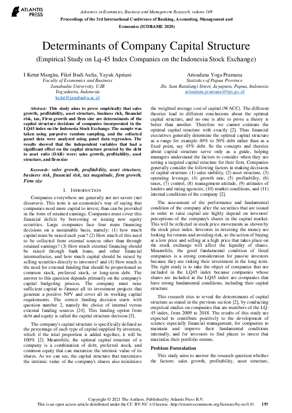 (PDF) Determinants of Company Capital Structure